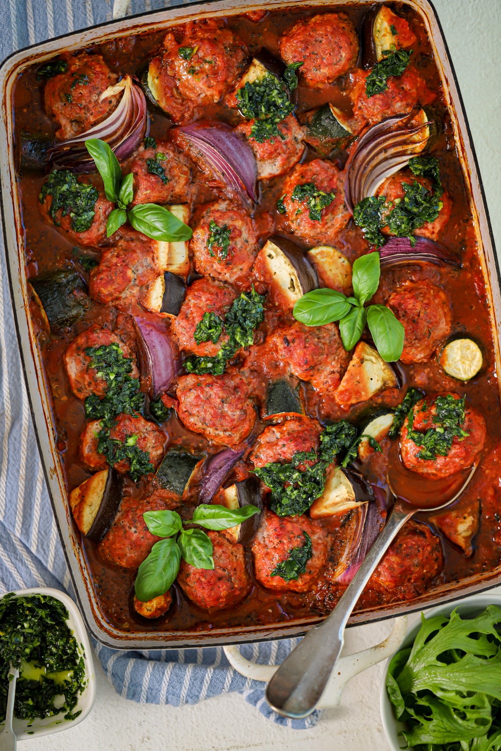 THMD: Tuscan Meatball Bake with Pesto - Skinnymixers